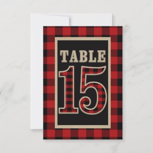 Red & Black Buffalo Plaid Rustic Table Number 15 | Zazzle