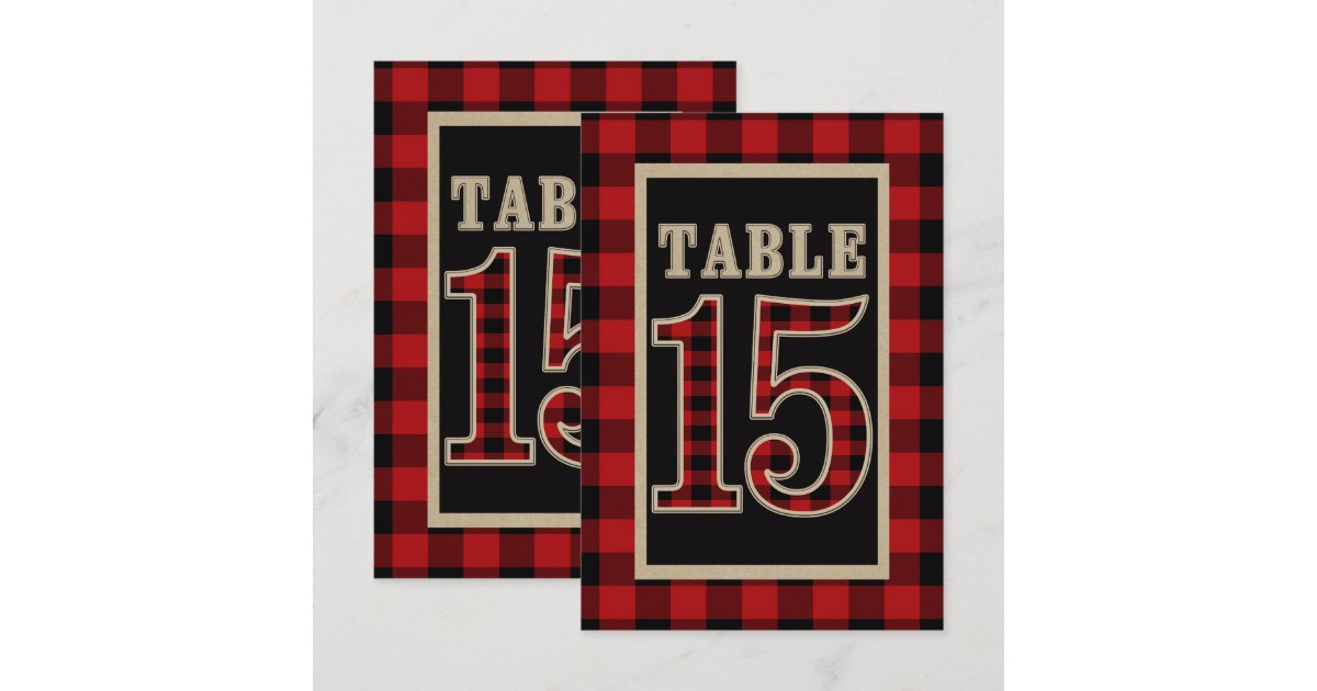 Red & Black Buffalo Plaid Rustic Table Number 15 | Zazzle