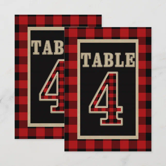 Red & Black Buffalo Plaid Rustic Table Number 4 | Zazzle
