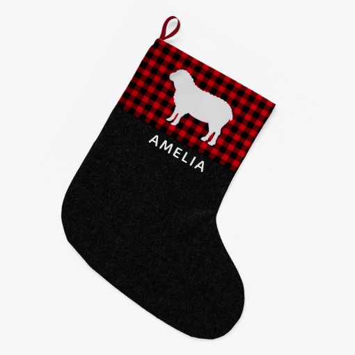 Red & Black Buffalo Plaid Sheep Personalized Large Christmas Stocking ...