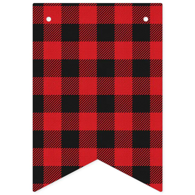 Red Black Buffalo Plaid Wedding Bunting Flags | Zazzle
