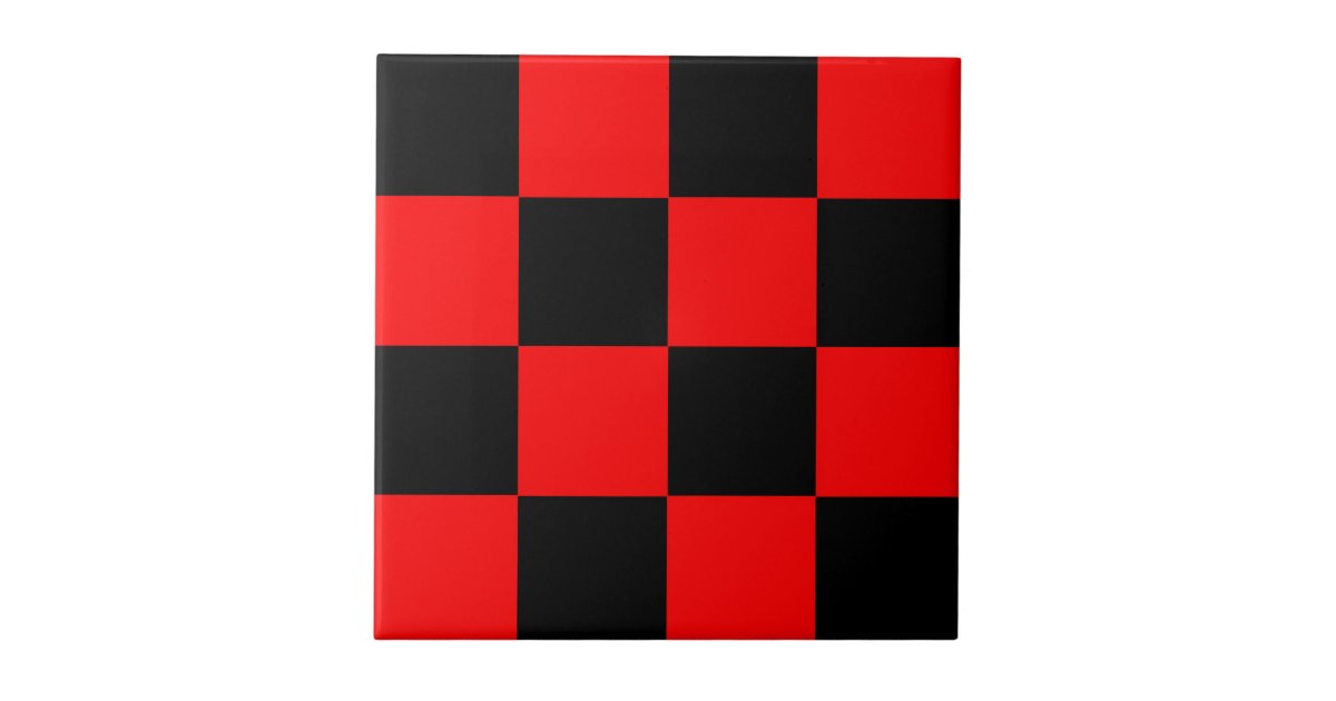 Red Black Checkered Check Pattern Ceramic Tile | Zazzle