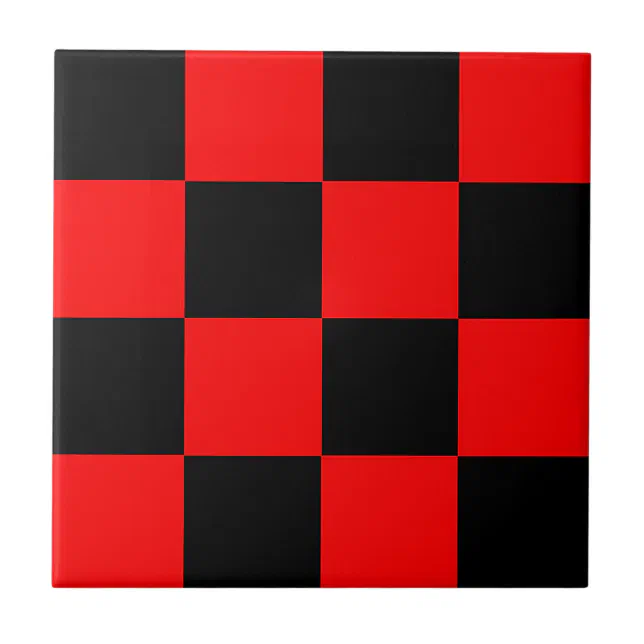Red Black Checkered Check Pattern Ceramic Tile | Zazzle