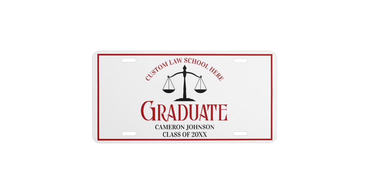 Red Black Custom Law School Graduate License Plate | Zazzle