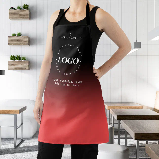 Red Black Custom Logo Business Salon Hairstylist Apron | Zazzle