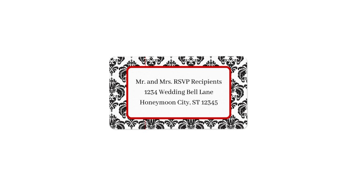 Red & Black Damask #4 Dots Shipping Label | Zazzle