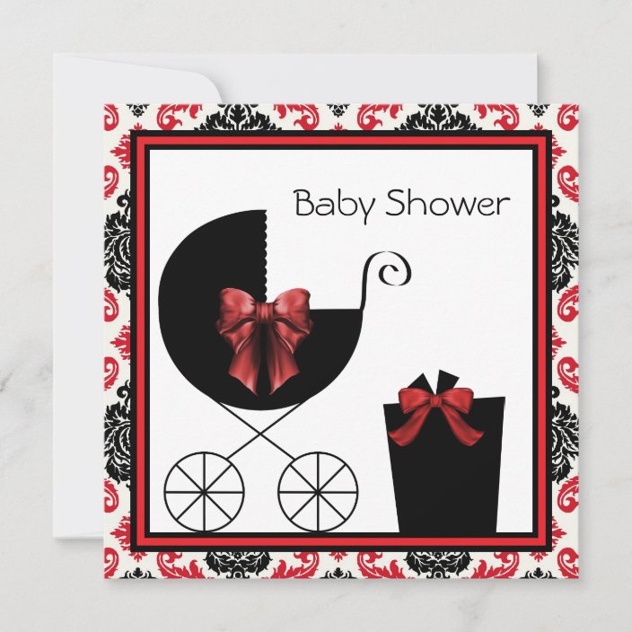 Red Black Damask Baby Shower Invitations | Zazzle.com