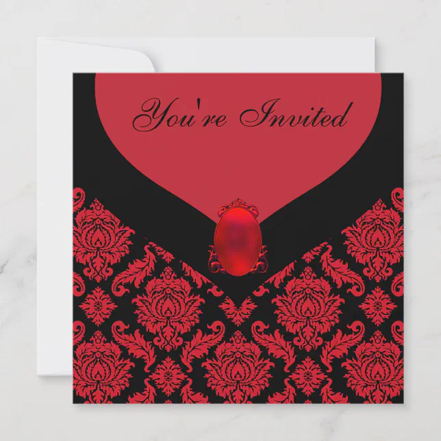 Red Black Damask Party Invitation | Zazzle