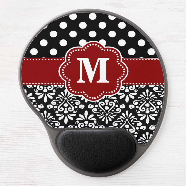 Red Black Dots Damask Monogram Mousepad | Zazzle