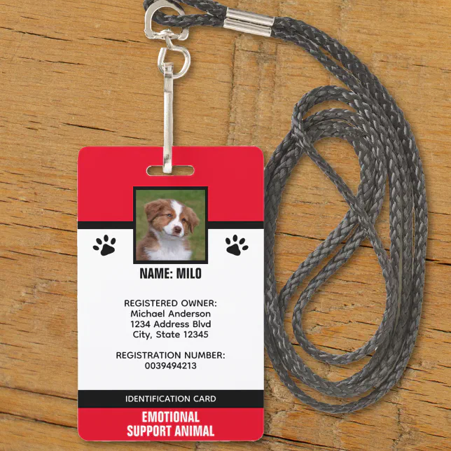 Red & Black Emotional Support Service Animal ID Badge | Zazzle