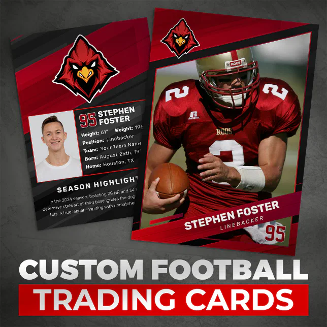 Red & Black Football Trading Card Custom Logo | Zazzle