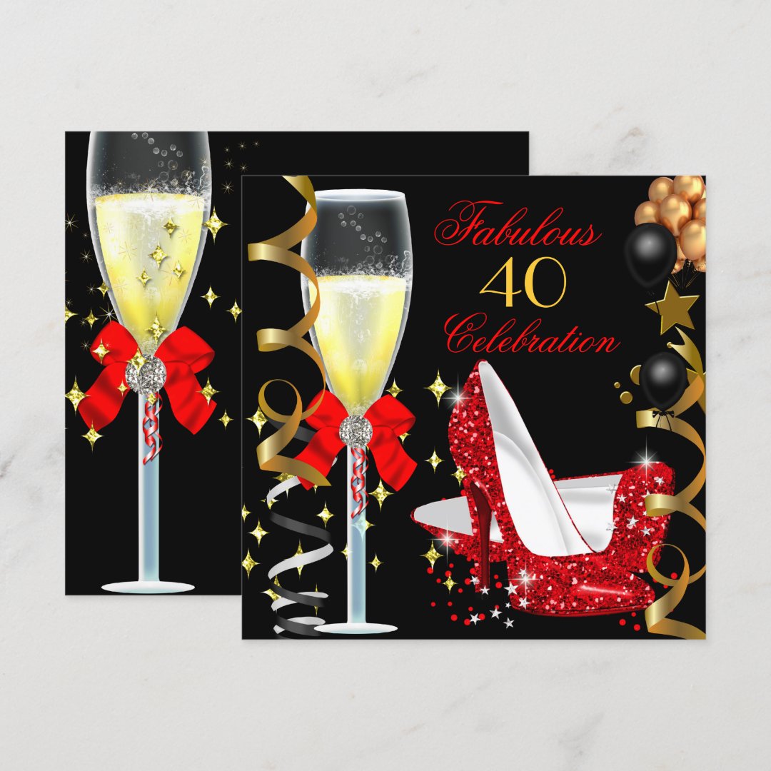Red Black Gold 40 & Fabulous 40th Birthday Party 2 Invitation | Zazzle