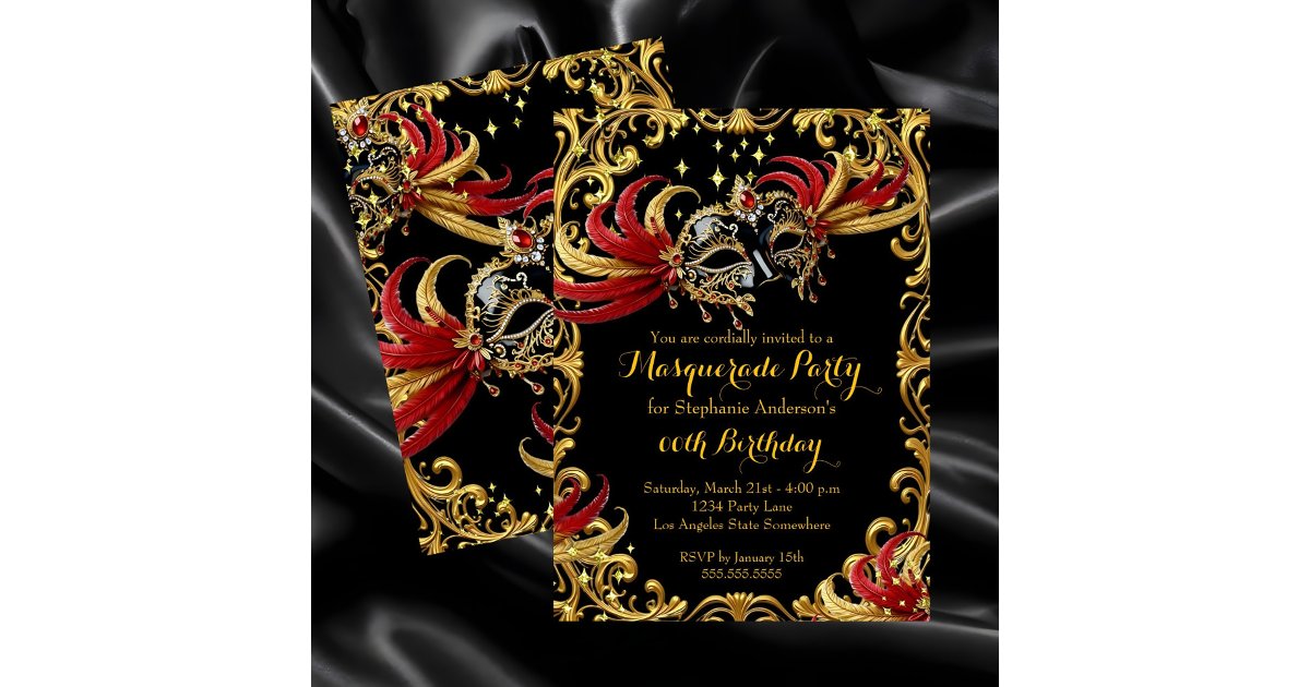 Red Black Gold Magical Night Masquerade Party Invitation | Zazzle
