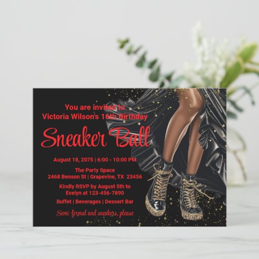 Red Black Gold Sneakers Sneaker Ball Invitation | Zazzle