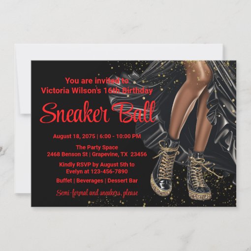 Red Black Gold Sneakers Sneaker Ball Invitation | Zazzle