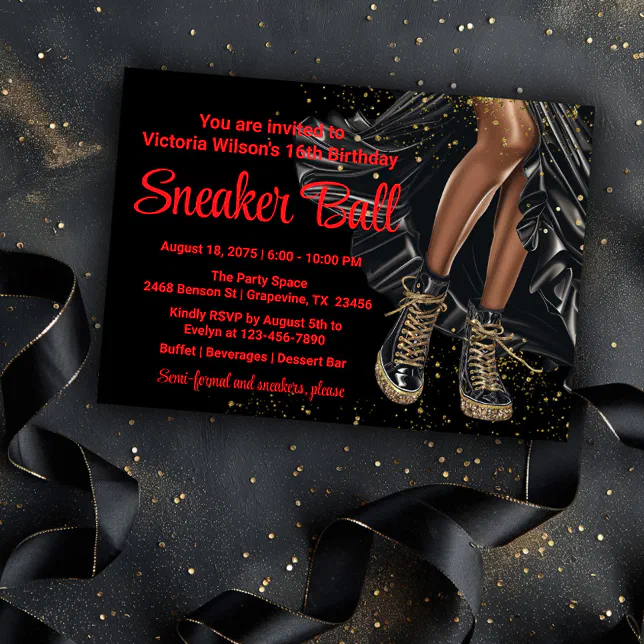 Red Black Gold Sneakers Sneaker Ball Invitation | Zazzle