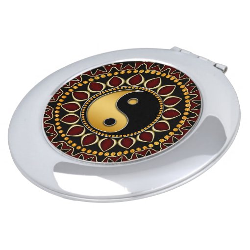 Red Black Gold Yin Yang Mandala Compact Mirror | Zazzle