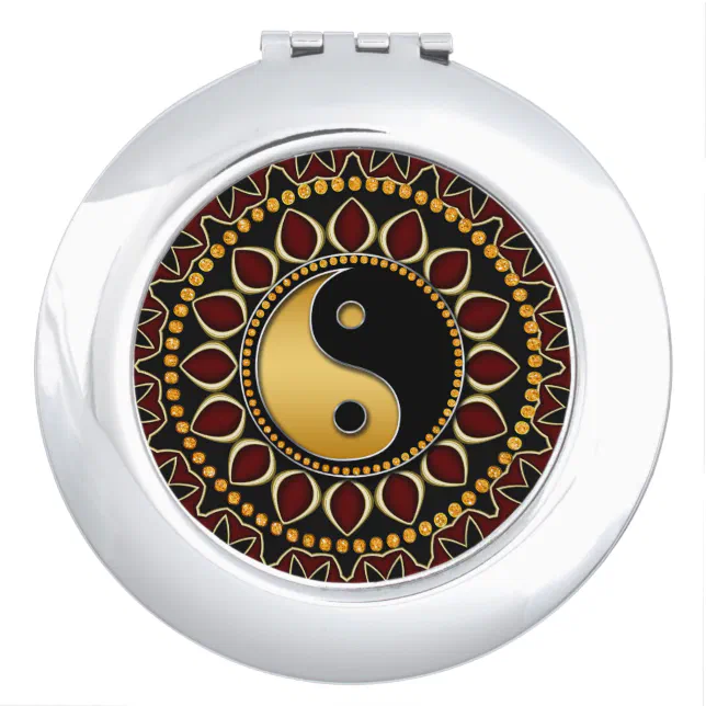 Red Black Gold Yin Yang Mandala Compact Mirror | Zazzle