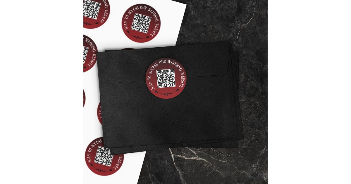 Red Black Goth Scan Wedding Website QR Code Classic Round Sticker | Zazzle