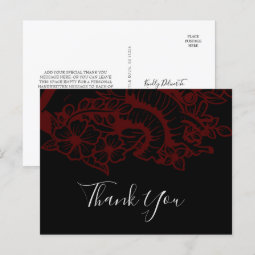 Red & Black Gothic Flower Heart Wedding Thank You Postcard | Zazzle