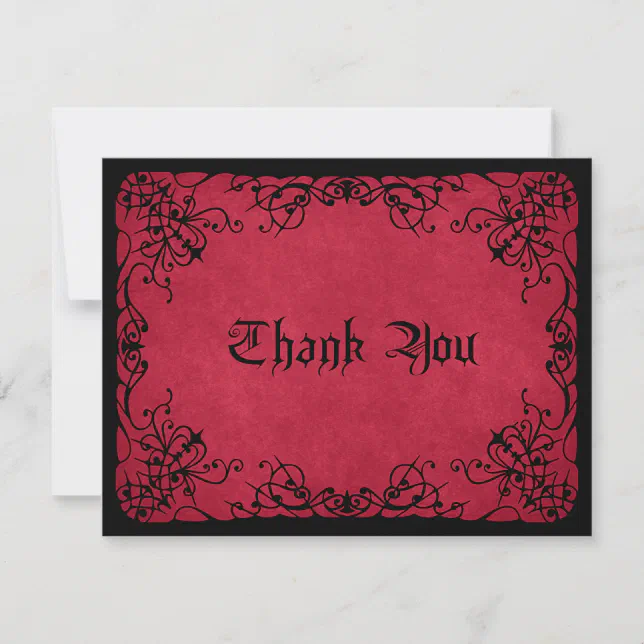 Red Black Gothic Wedding Thank You Card | Zazzle