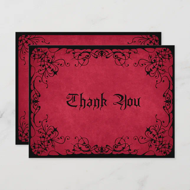 Red Black Gothic Wedding Thank You Card | Zazzle