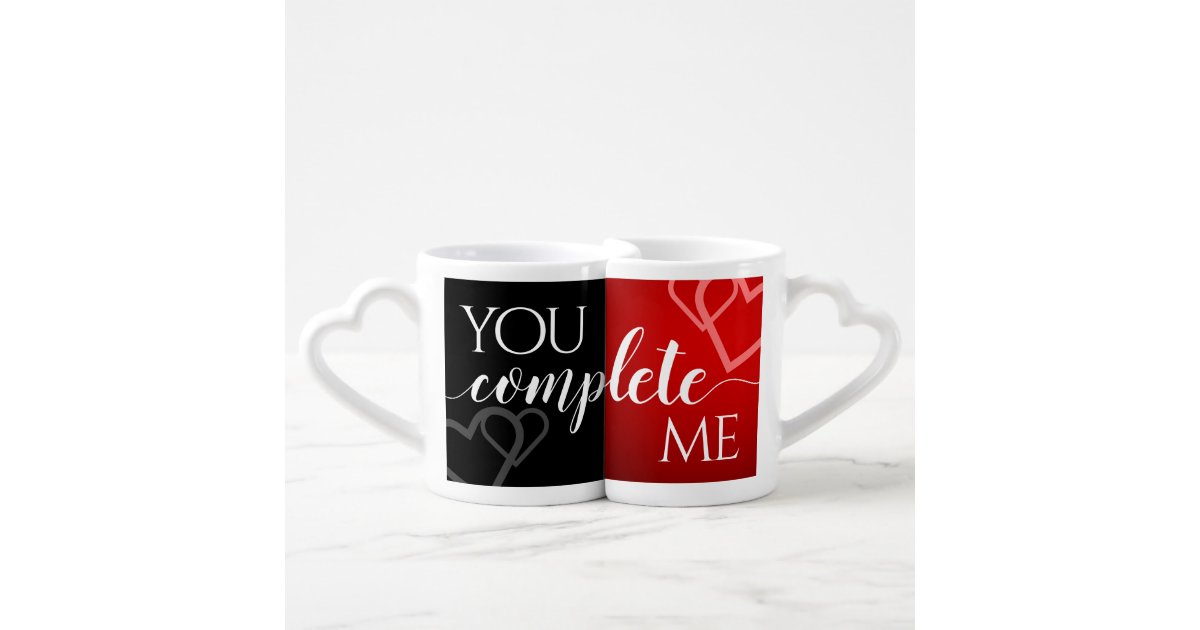 Red Black Gradient Twined Hearts You Complete Me Coffee Mug Set | Zazzle