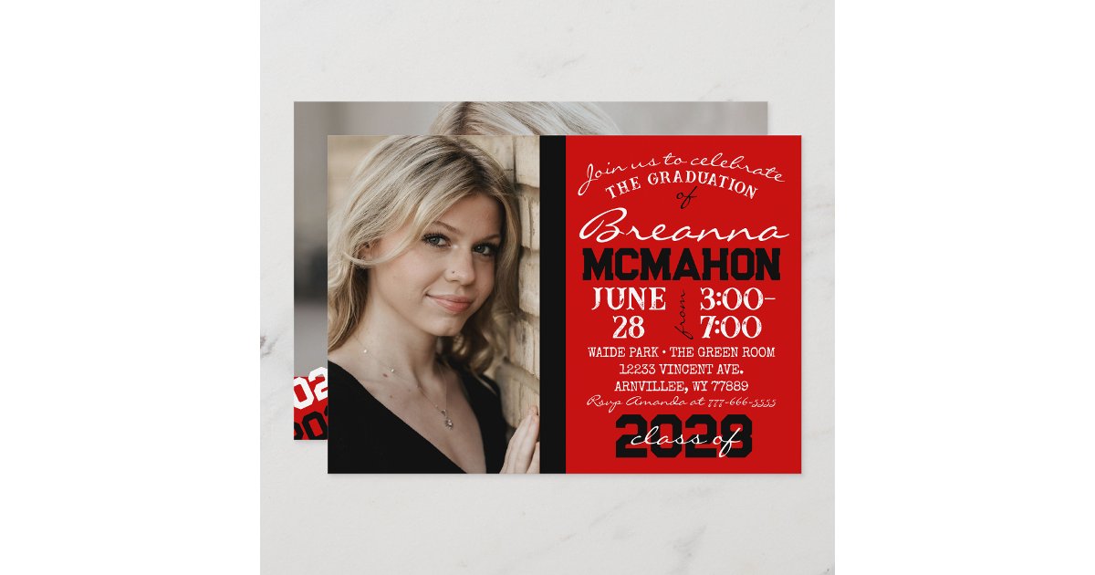 Red & Black Graduation 2 Photo Invitation | Zazzle