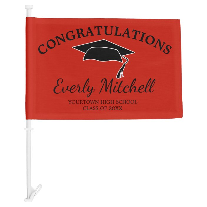Red Black Graduation Cap High School College Car Flag | Zazzle.com