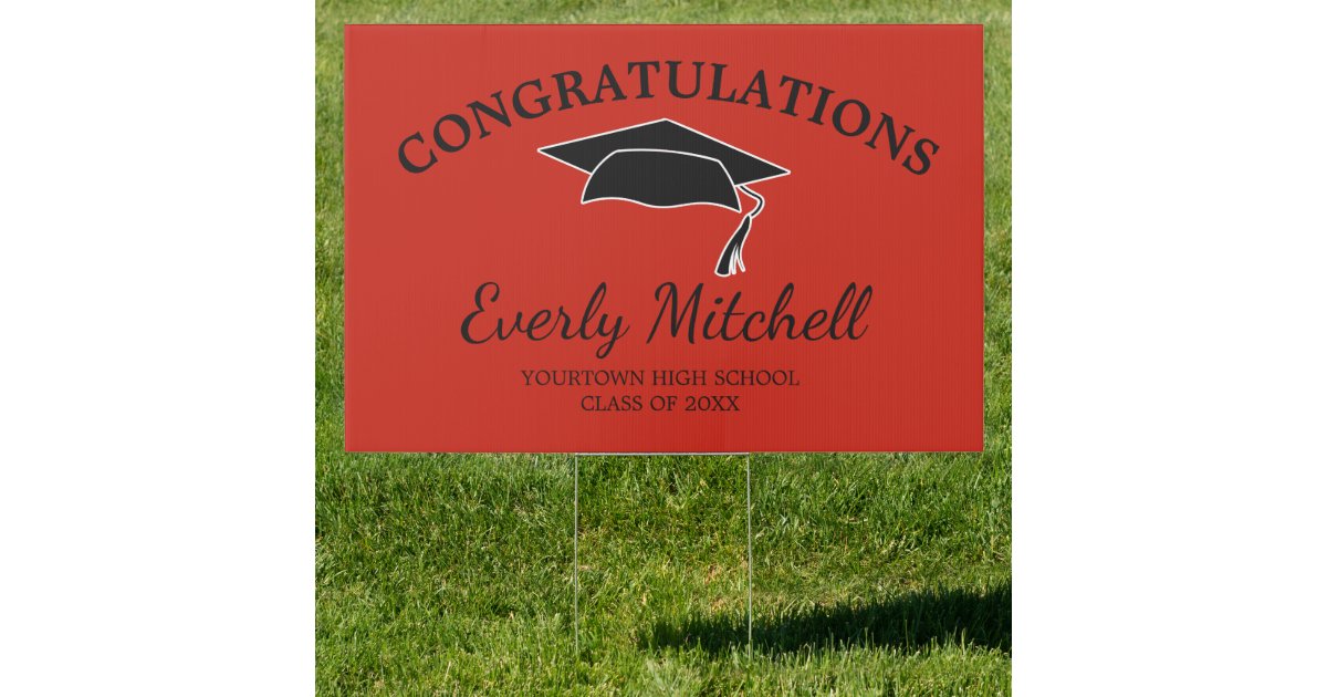 Red Black Graduation Cap High School College Sign | Zazzle
