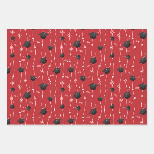 Red & Black Graduation Cap Toss Wrapping Paper Sheets | Zazzle