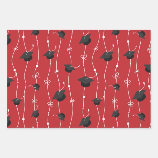 Red & Black Graduation Cap Toss Wrapping Paper Sheets | Zazzle
