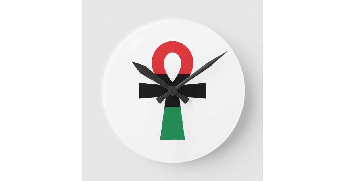 Red, Black & Green Ankh Round Clock | Zazzle