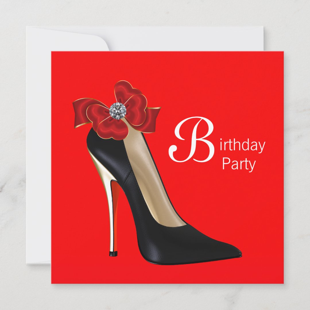 Red Black High Heel Shoe Birthday Party Invitation | Zazzle