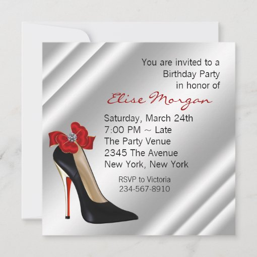 Red Black High Heel Shoe Birthday Party Invitation | Zazzle