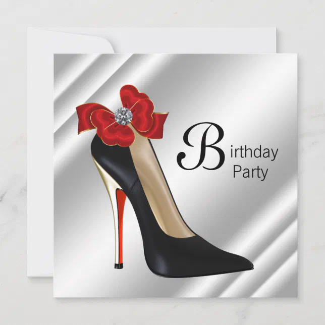 Red Black High Heel Shoe Birthday Party Invitation | Zazzle