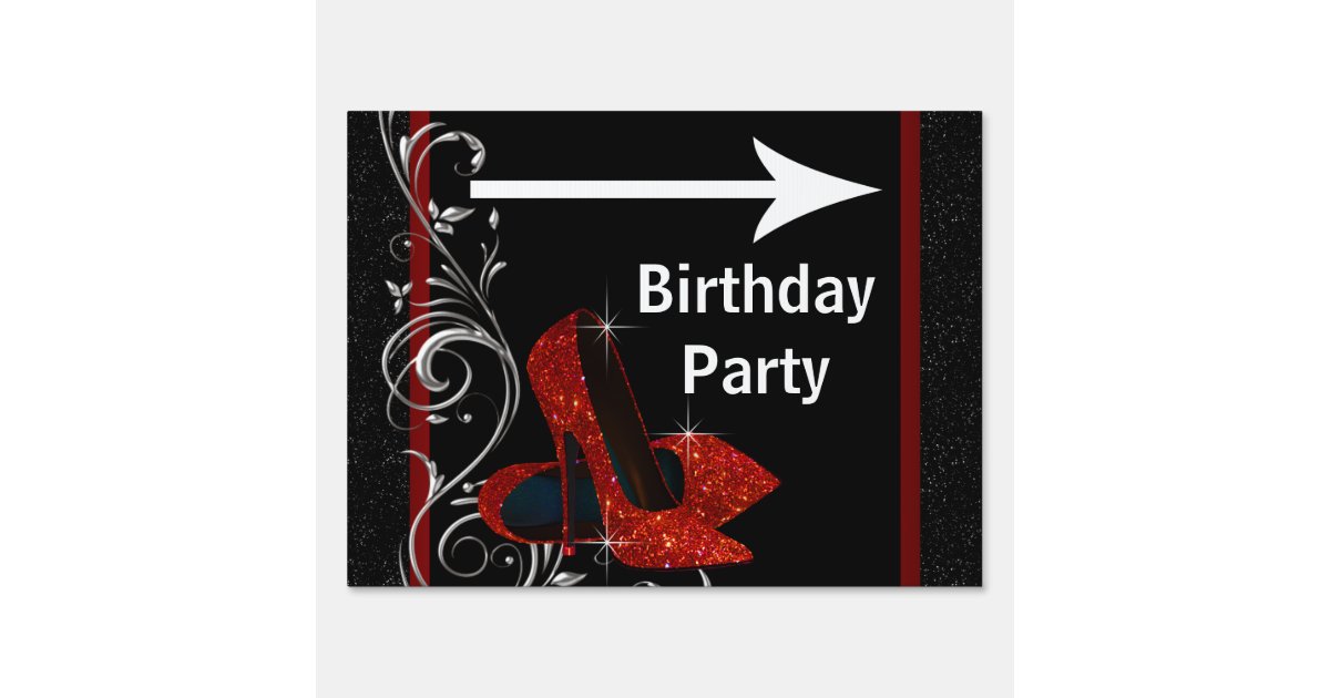 Red Black High Heel Shoe Birthday Party Sign | Zazzle
