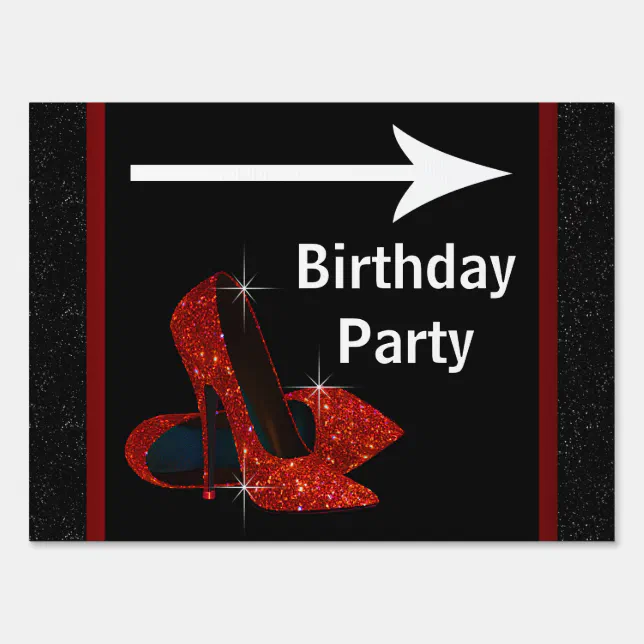 Red Black High Heel Shoe Birthday Party Sign | Zazzle
