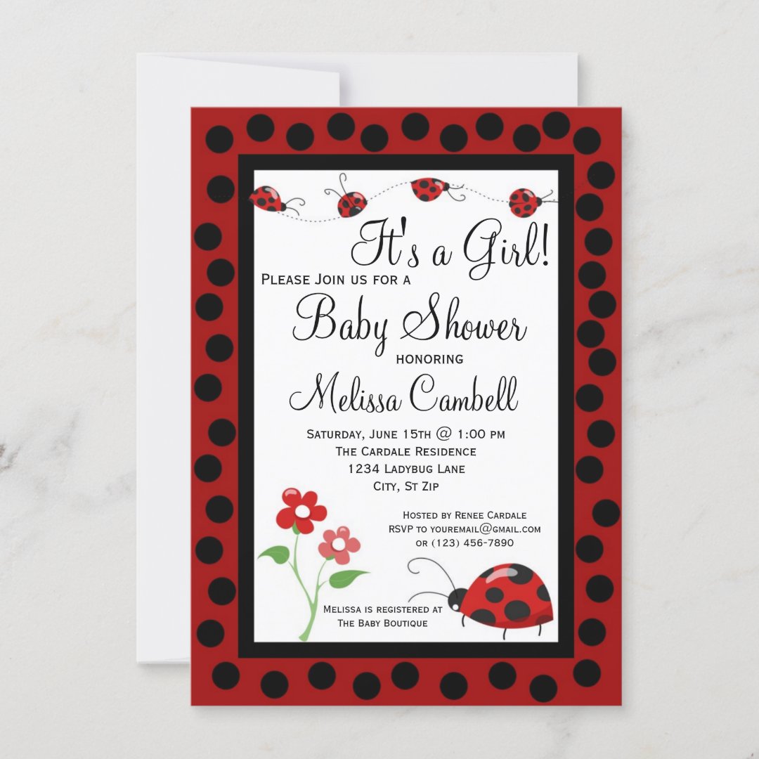 Red Black Ladybug Baby Shower Invitation Template | Zazzle