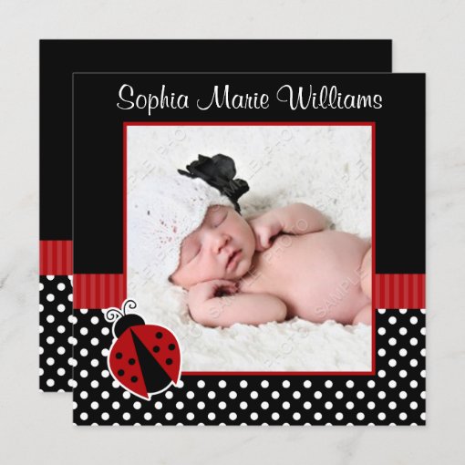 Red Black Ladybug Photo Birth Announcement | Zazzle