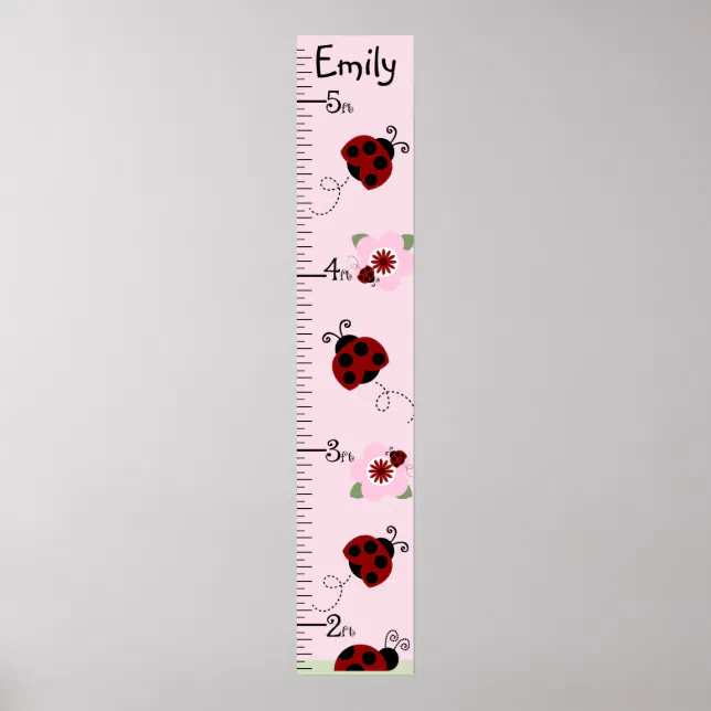 Red & Black Ladybugs Growth Chart Keep at 8x44! | Zazzle