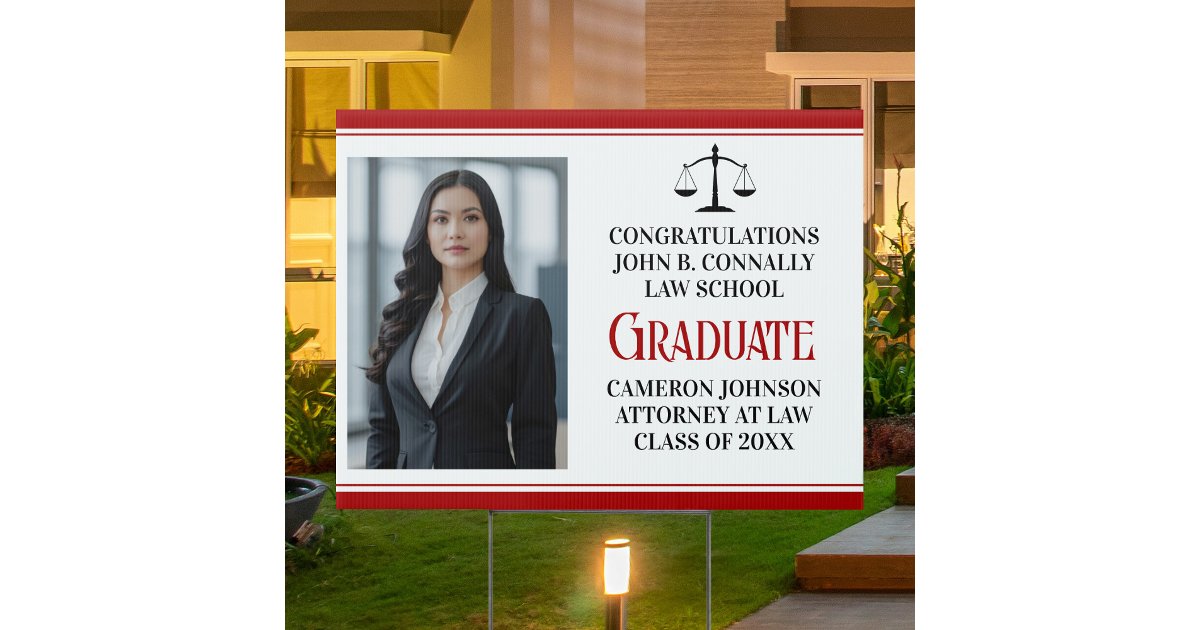 Red Black Law School Graduation Photo Yard Sign | Zazzle
