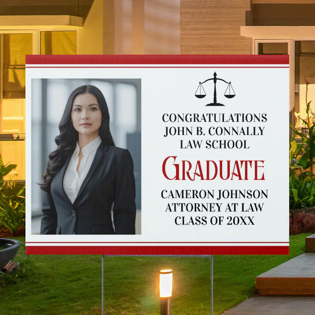 Red Black Law School Graduation Photo Yard Sign | Zazzle