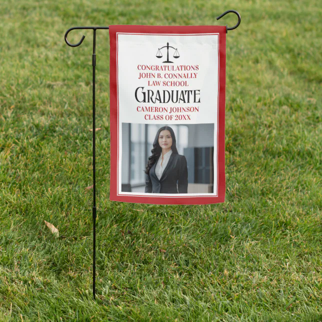 Red Black Law School Photo Graduation Party Garden Flag | Zazzle