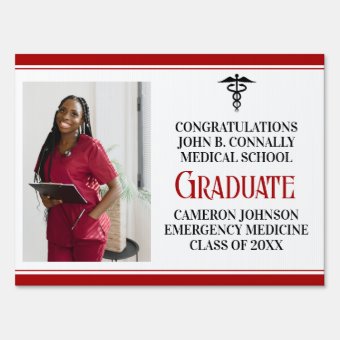 Red Black Medical School Graduation Photo Yard Sign | Zazzle