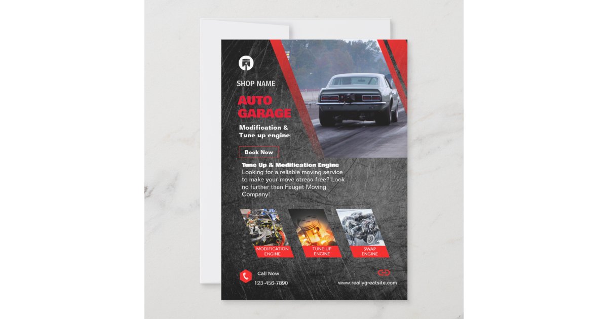 Red & Black Modern Auto Garage Flyer Invitation | Zazzle