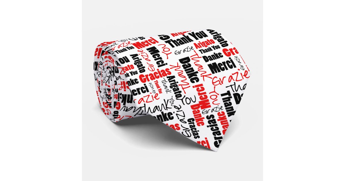 Red Black Multilingual Grateful Typography Collage Tie | Zazzle