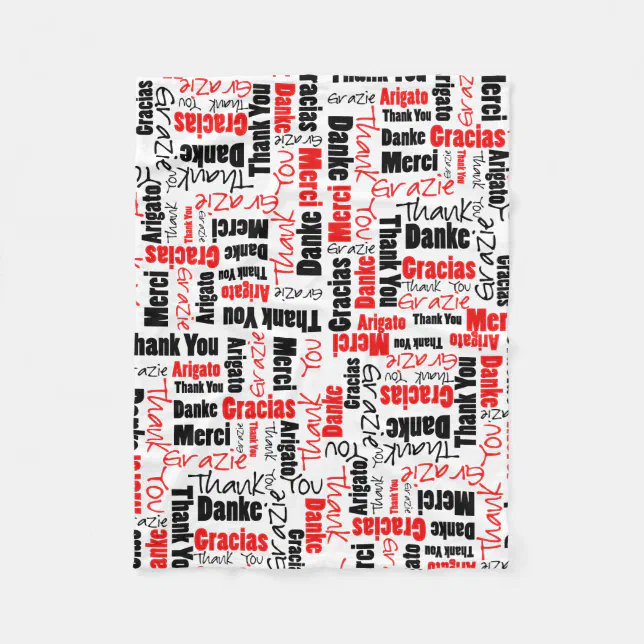 Red Black Multilingual Thank You Typography Fleece Blanket | Zazzle