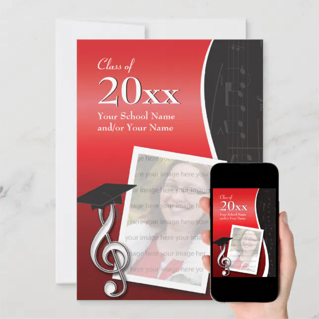 Red & Black Music Graduation Invitation | Zazzle