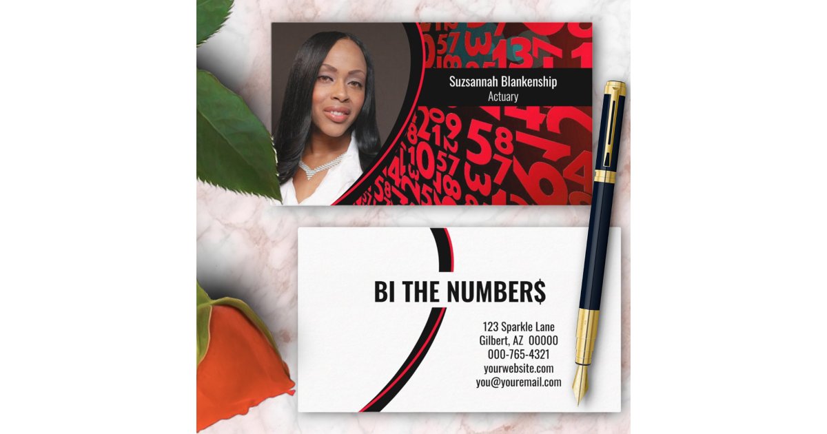 Red Black Numbers Custom Professional Photo Business Card | Zazzle